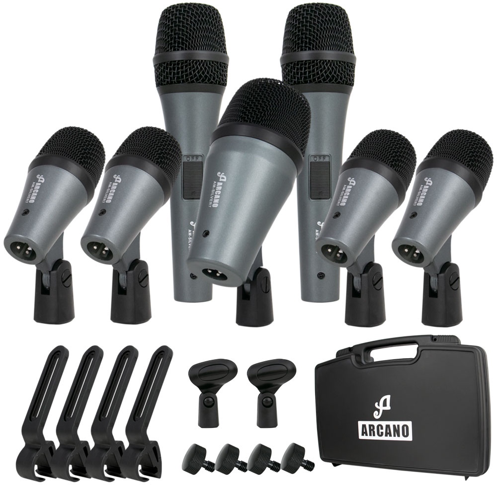 Kit de microfones dinâmicos para bateria Arcano AM-SILVER7 c/maleta ...