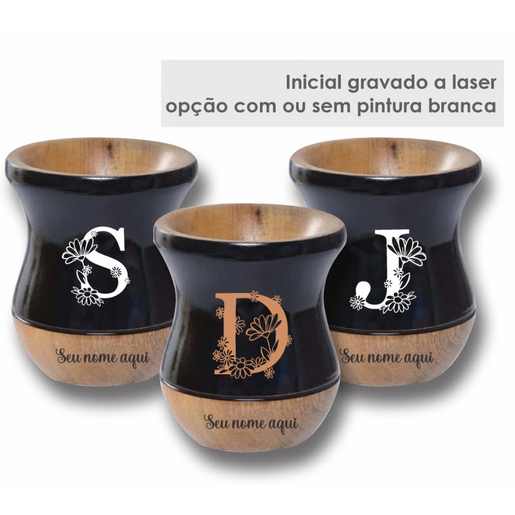 Cuia Personalizada Com Inicial e Nome Premium Preta | Shopee Brasil