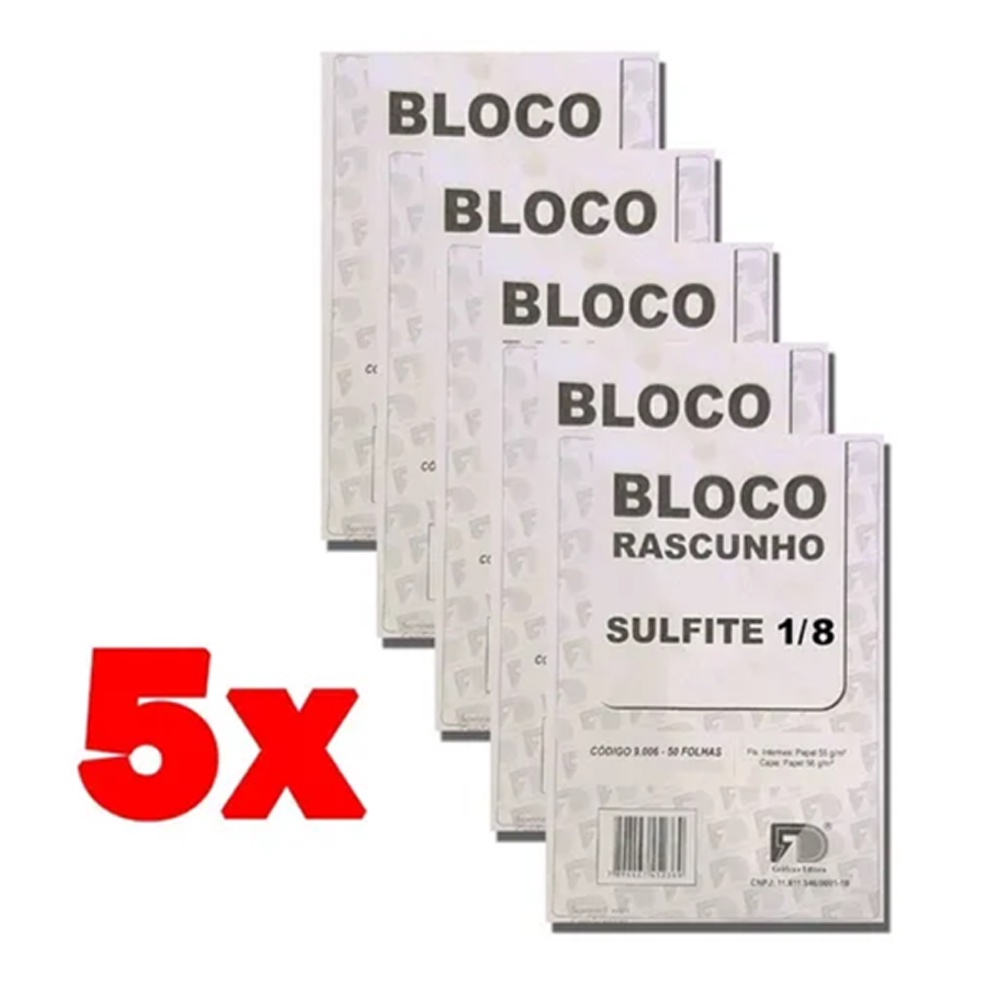 Bloco de Sulfite Rascunho 1/8 5 Blocos C/ 50 folhas 10,5x15,5cm ...
