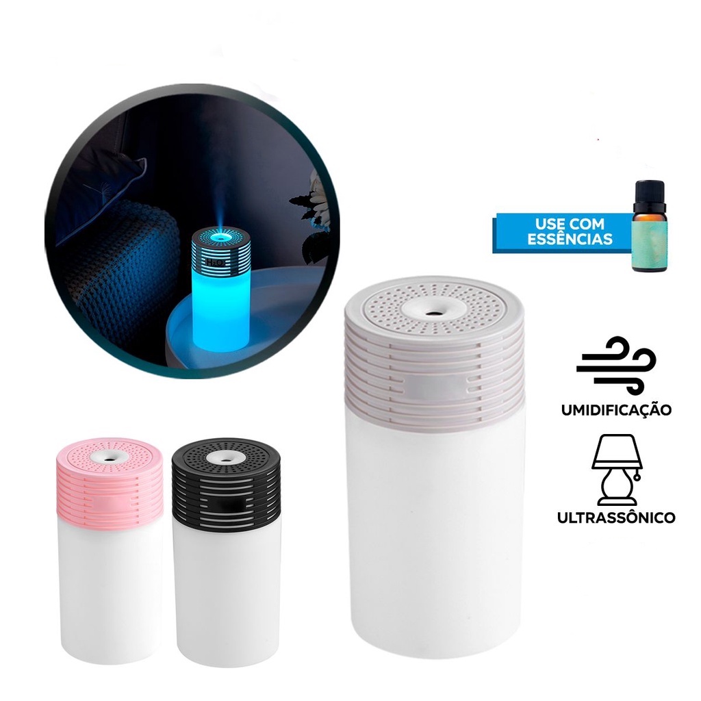 Umidificador de Ar Com 300ml Luz De Led Rgb Difusor Aromatizador De Ar ...