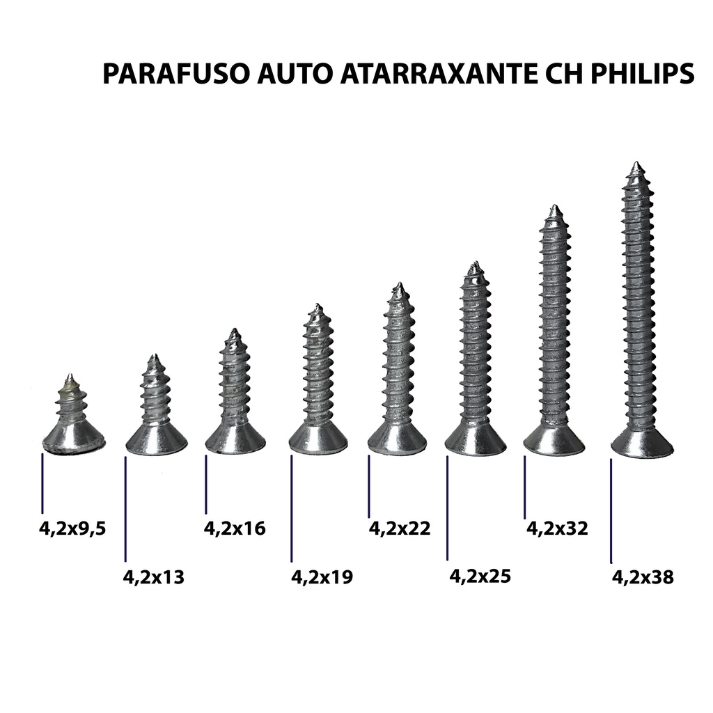 PARAFUSO - 4,2 MM - AUTO ATARRAXANTE CH. CHATA PHILIPS - 100 UNIDADES ...