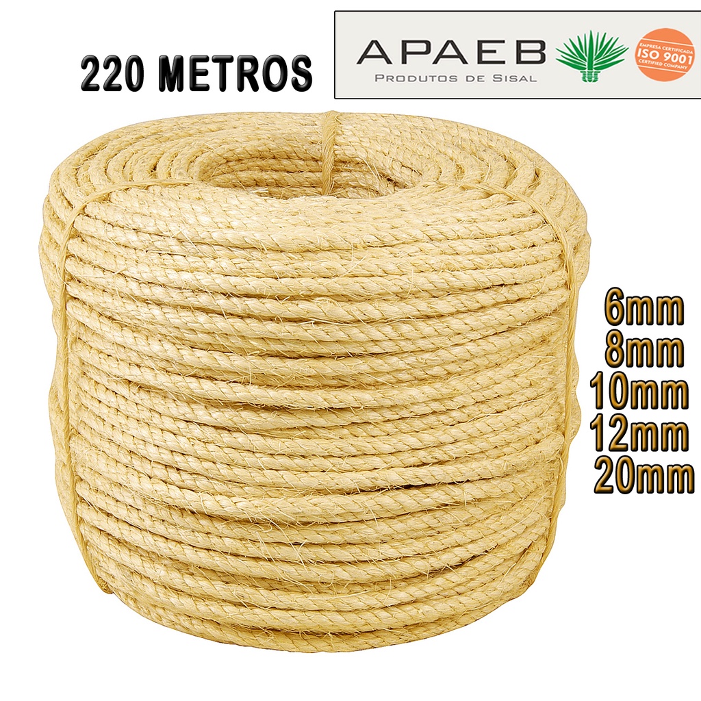 Corda Sisal 220 metros rolo natural Artesanato - 6mm, 8mm, 10mm, 12mm ...