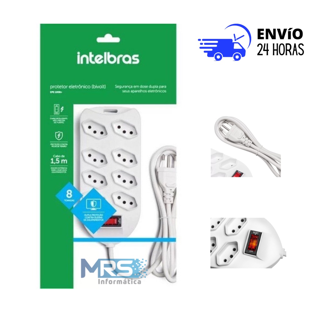 Filtro De Linha 8 Tomadas Protetor Intelbras cabo 1,5mt EPE 1008+ régua de tomadas extensão ...
