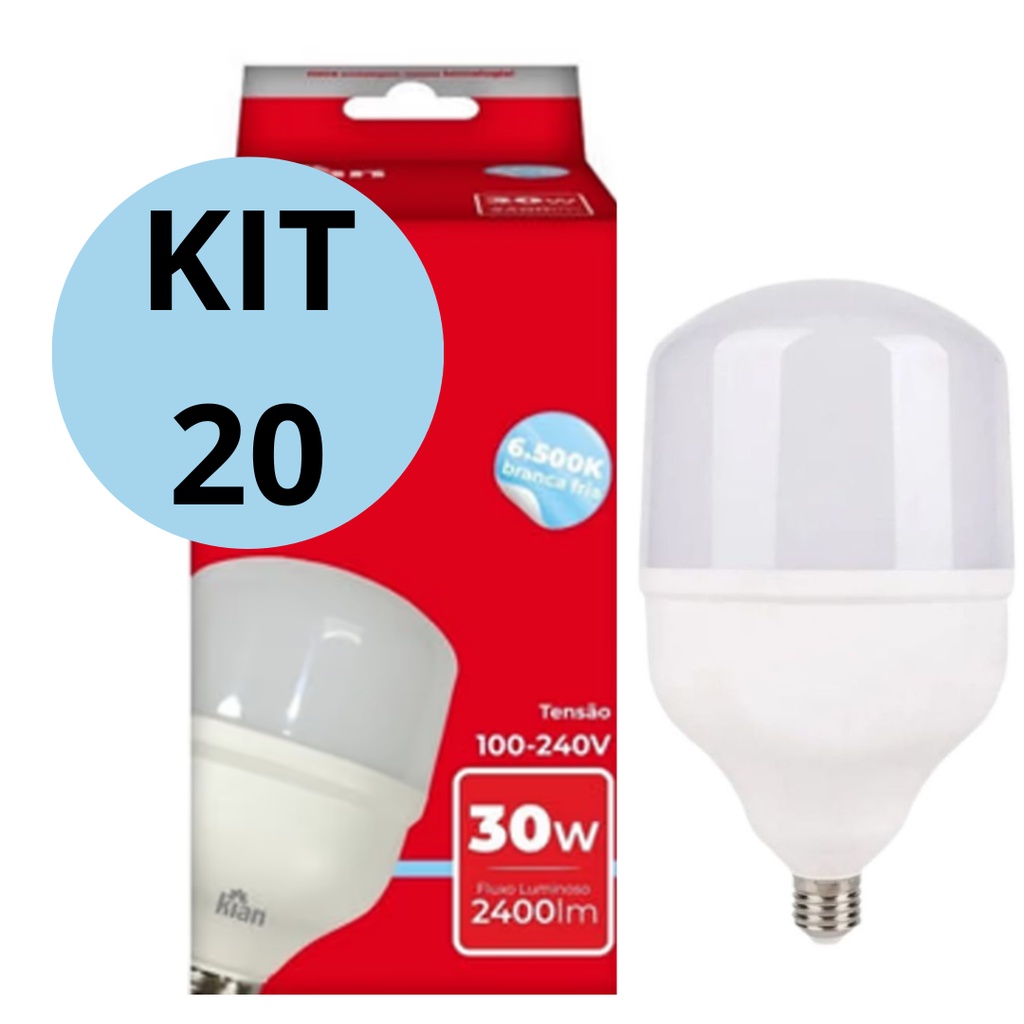 Kit 20 Lampada Forte LED 30w Economica Alta Potência Branca Fria 6500k ...