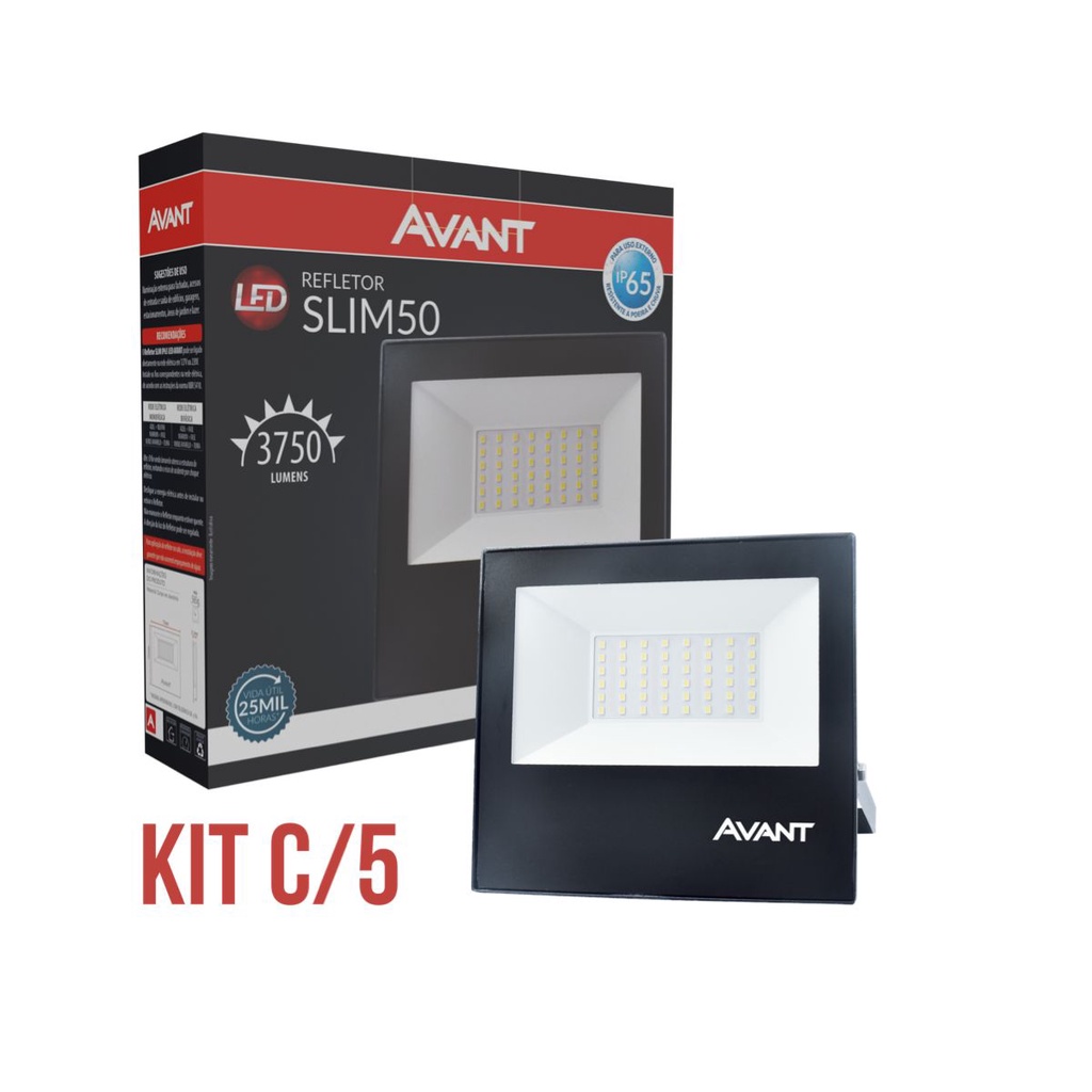 Kit 5 Refletor Led Área Externa 50w 6500k Luz branca Ip65 Avant | Shopee Brasil