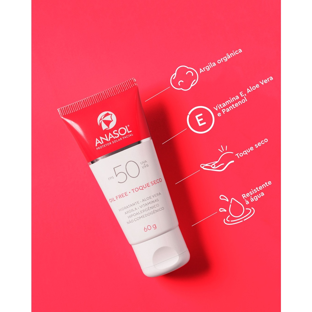 Ana sol Protetor Solar Anasol Facial FPS 50 com Vitamina Vegano Toque ...