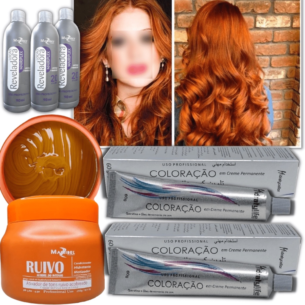 Tinta de Cabelo Ruivo + Oxigenada 20v 90ml + Matizador Ruivo | Kit ...