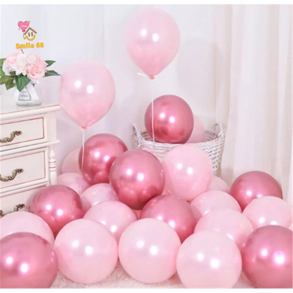 Kit 75 Balão Bexiga 7 ROSA CLARO + ROSA Cromado 5 Polegadas Metalizado Para Festa | Shopee Brasil