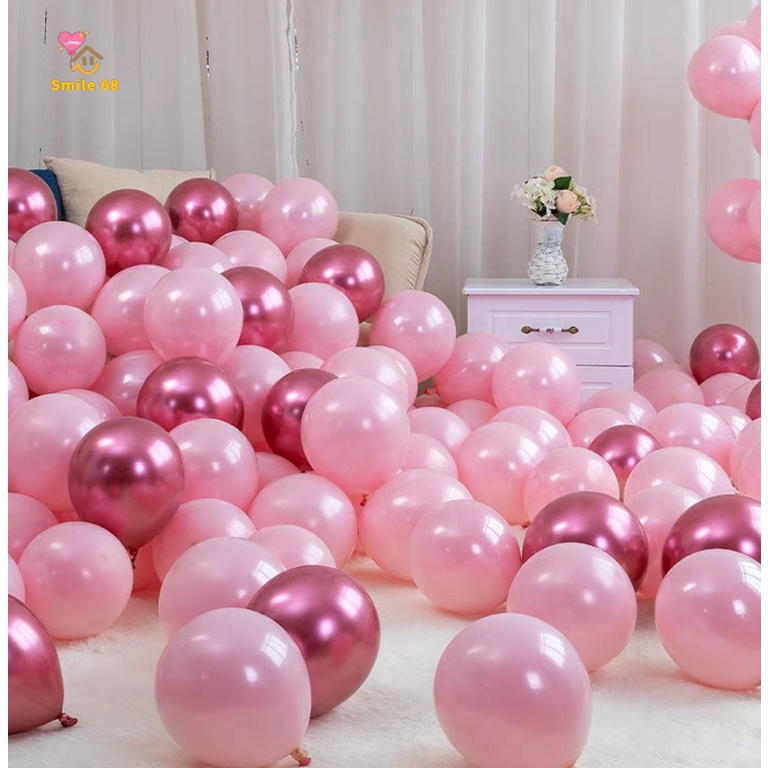 Kit 75 Balão Bexiga 7 ROSA CLARO + ROSA Cromado 5 Polegadas Metalizado Para Festa | Shopee Brasil