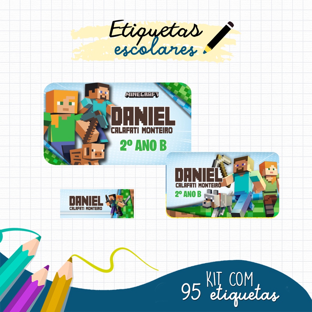 Etiqueta Escolar Minecraft | Shopee Brasil
