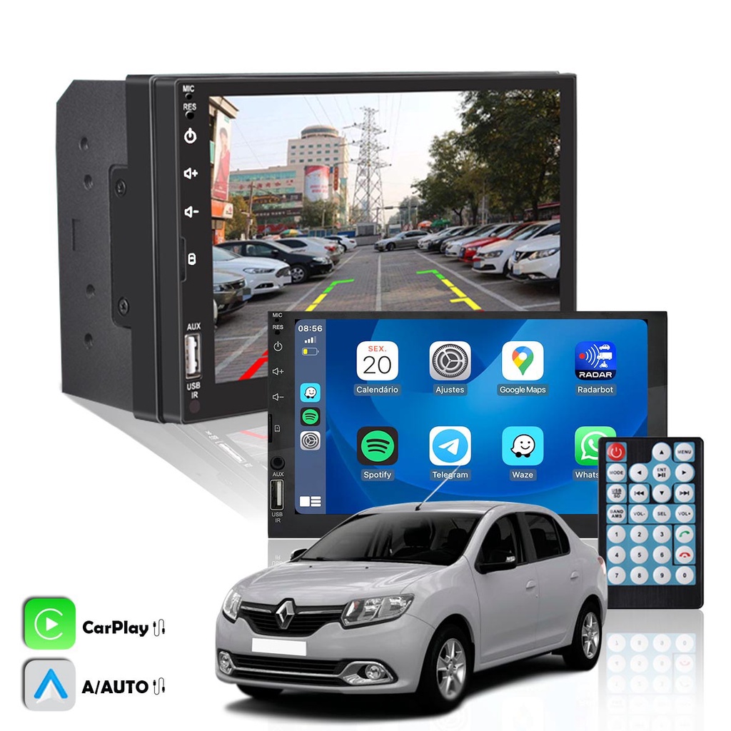 Central Multimídia MP5 Carplay Espelhamento Logan 2015/2021 Tela 7 Polegadas Touch Screen ...