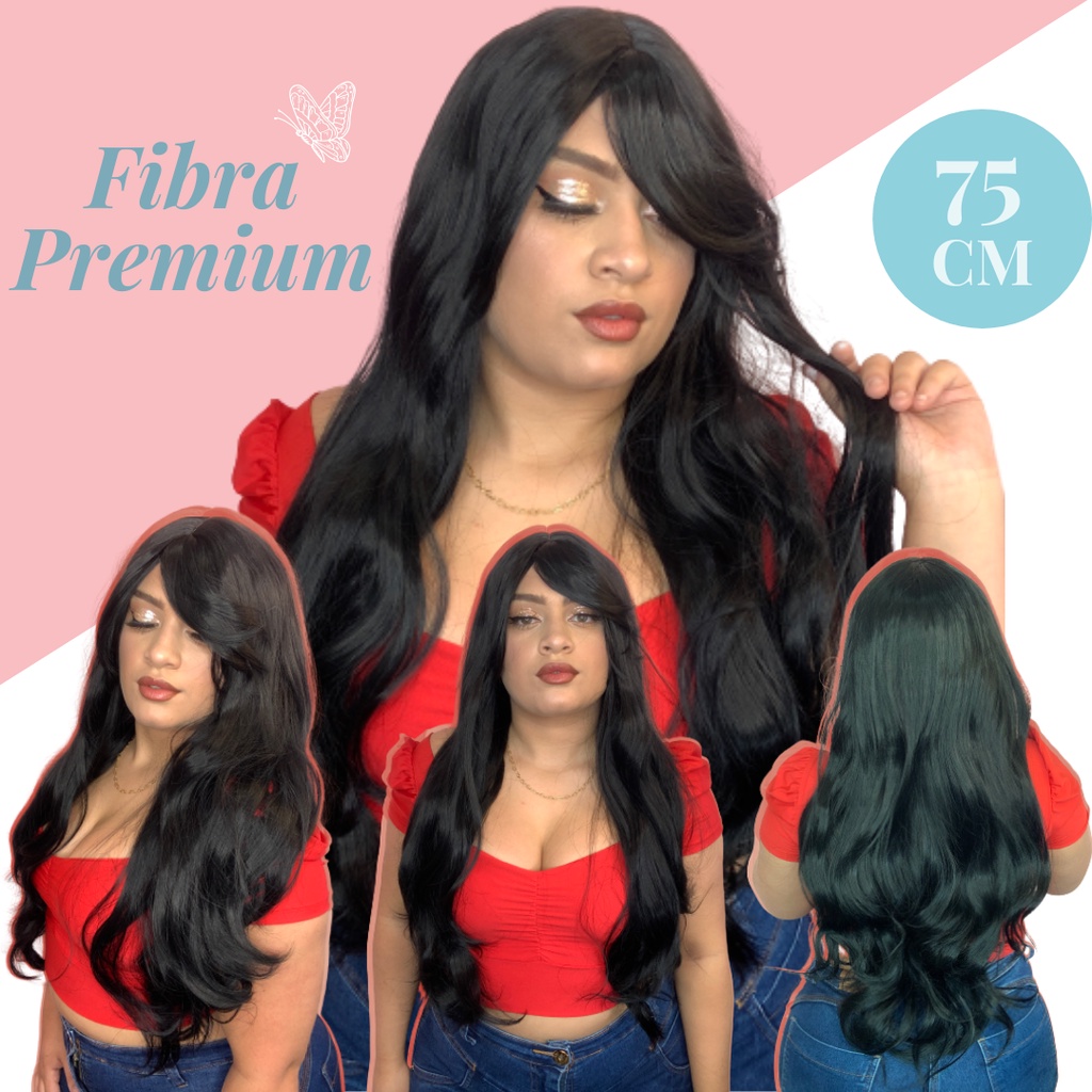 Peruca 100% Orgânica Ondulada Com Franja Idêntica Ao Humano 75cm | Shopee Brasil