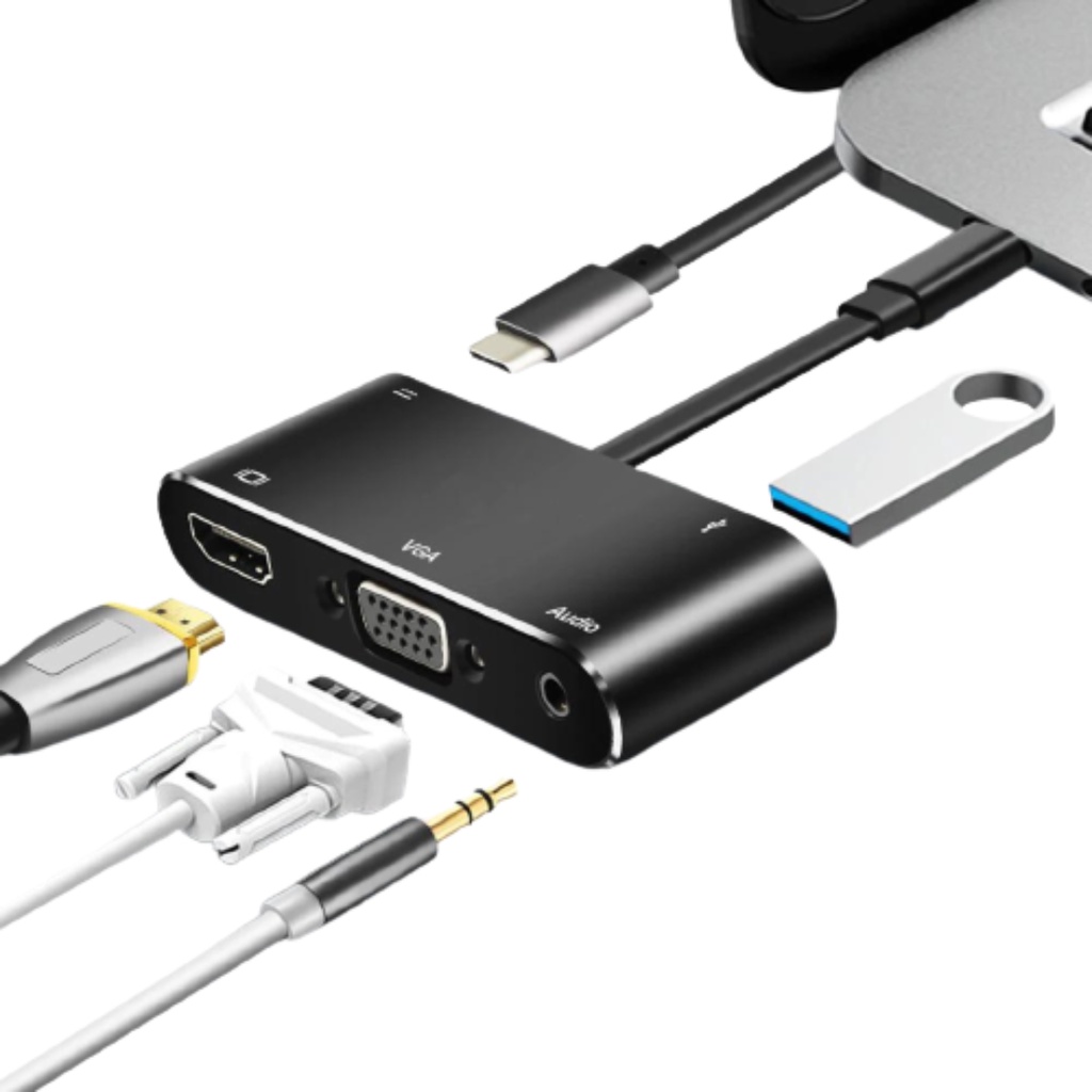 Adaptador Conversor Tipo C 3.0 Para Hdmi Vga Audio Video Usb 5 em 1 ...