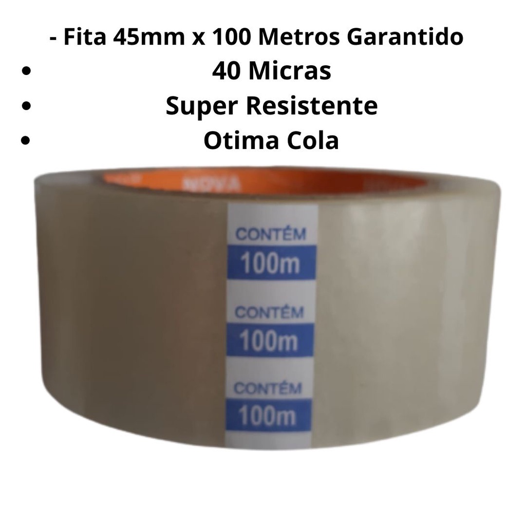 Fita Adesiva Durex Largo para embalagens 45mm x 100 Metros com 10 Rolos ...