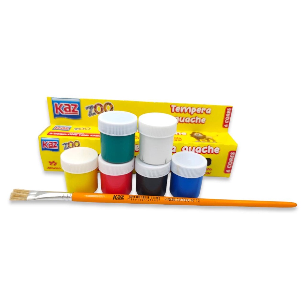 Tinta Guache 6 Cores e Pincel / Material Escolar / Tinta Colorida - kaz ...