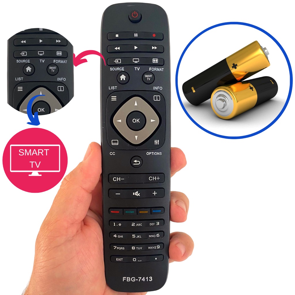 Controle Philips Remoto Universal Compatível com Smart Tvs Philips ...