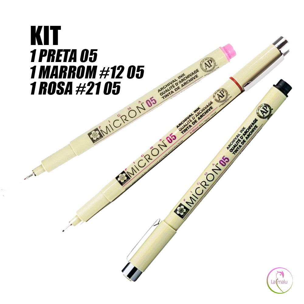 Kit com 3 Canetas Sakura Micron Pigma 05 - Rosa, Preta e Marrom | Shopee Brasil