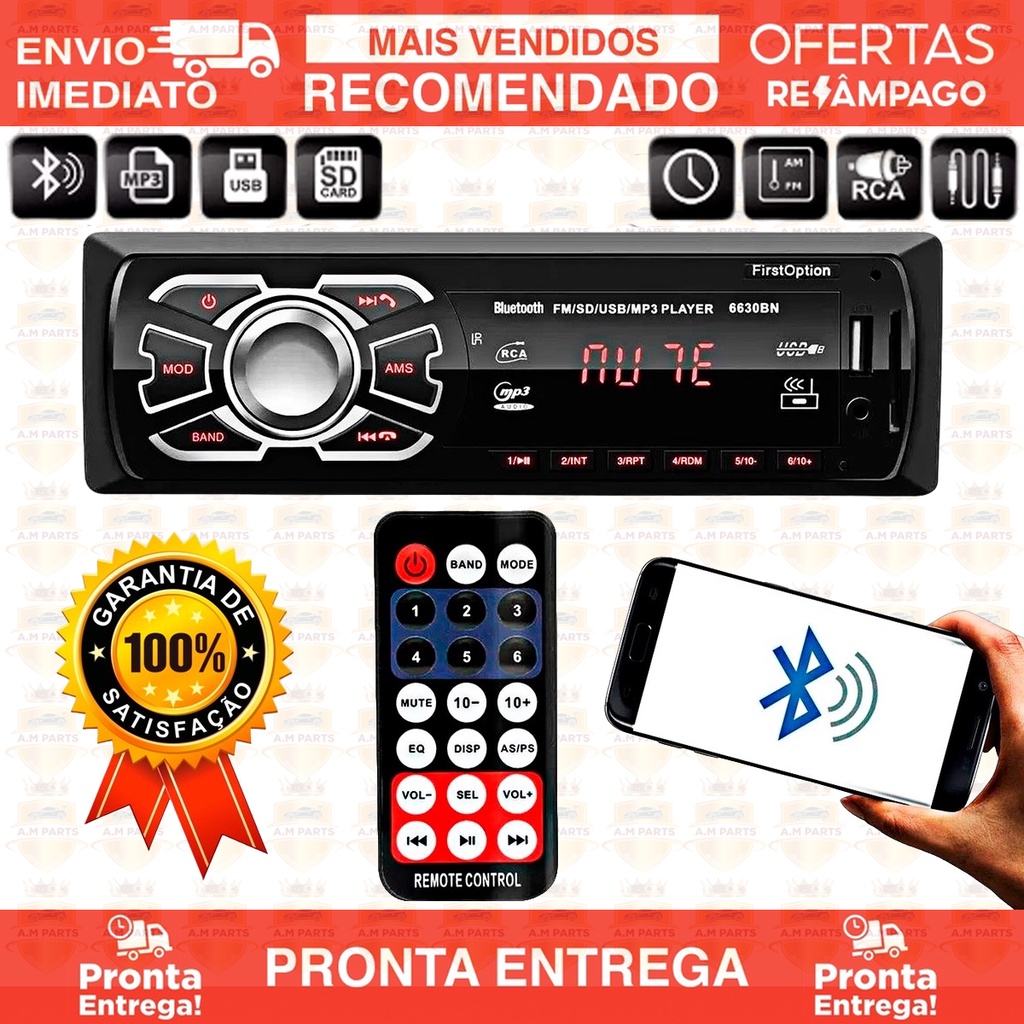 Aparelho de Som Automotivo Rádio MP3 Player Bluetooth USB SD Aux 2x25w ...