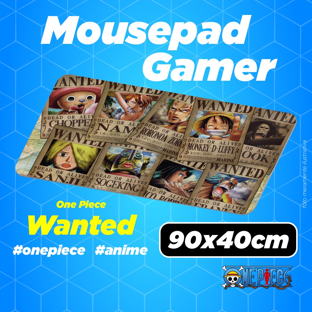 Mouse Pad Gamer - Wanted - One Piece - Anime - 90x40 - 80x40 - 70x30 ...