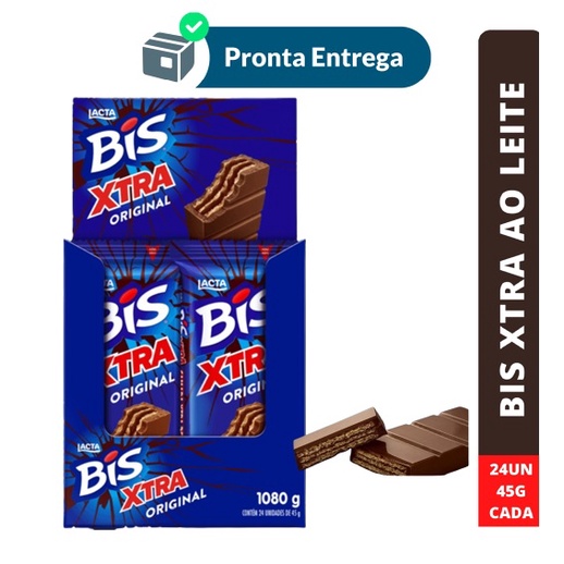Chocolate ao Leite Bis Xtra Lacta Pack com 24 Unidades de 45g Cada 1 ...