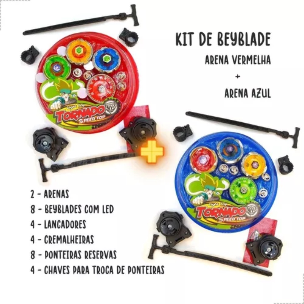 Kit De 8 Beyblade Metal Blay Blade 5d Tornado 4 Com Led | Shopee Brasil