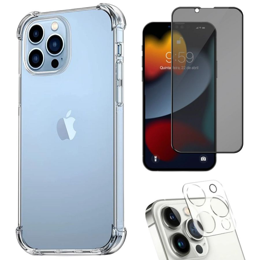 KIT Proteção IPhone Capinha Transparente Anti impacto + Pelicula ...