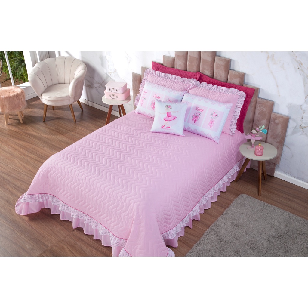 Colcha Kit Cobre Leito Quarto Cama Queen 7 Peças Ballet Bailarina ...