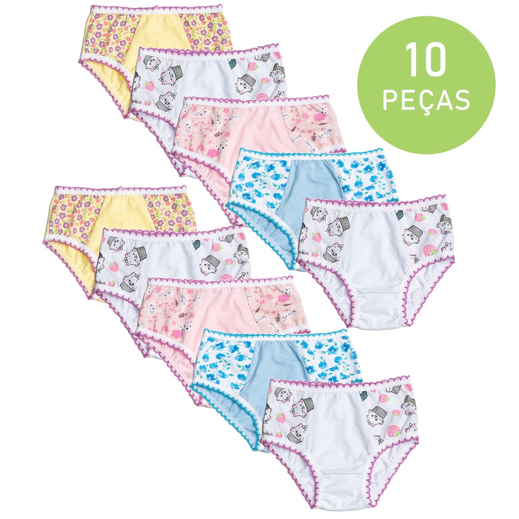 Kit 10 Calcinha infantil 100% algodão criança 3 a 4 anos | Shopee Brasil
