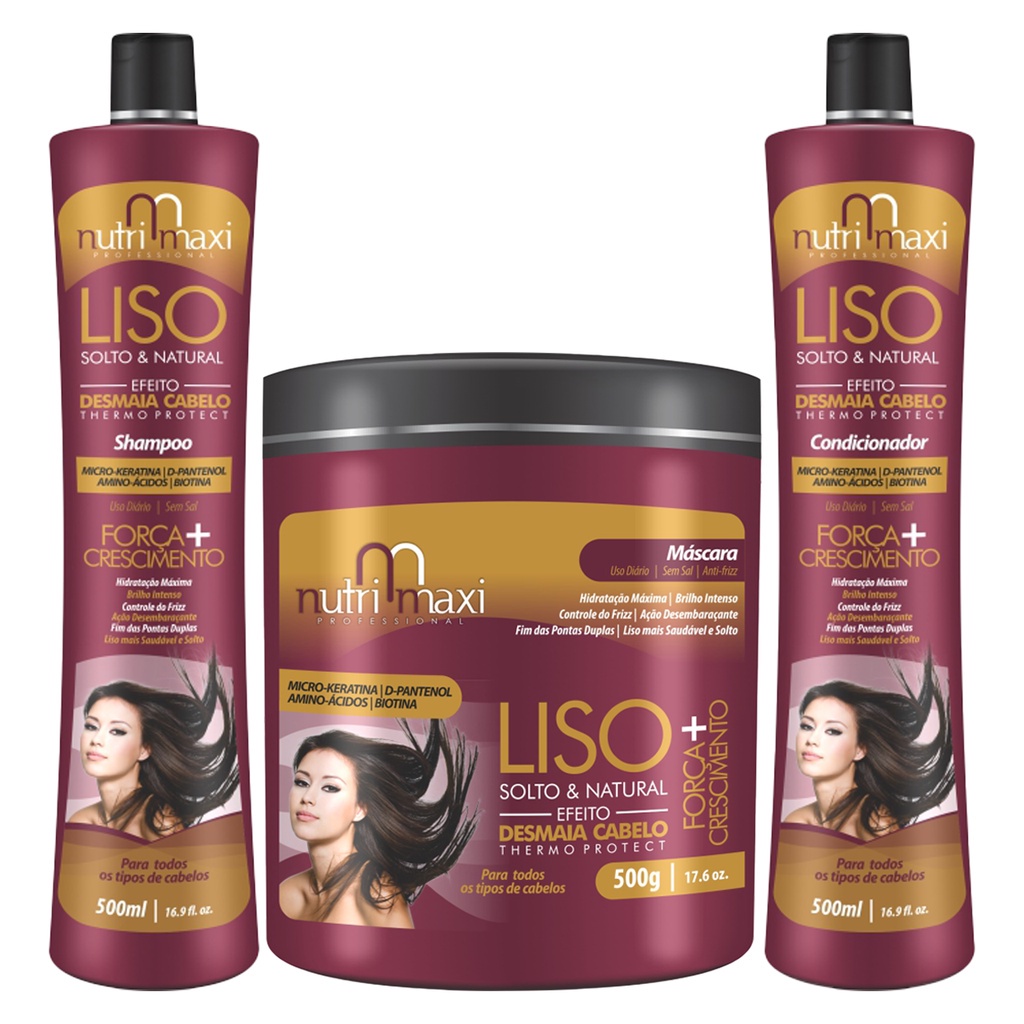 Kit Shampoo, Condicionador e Máscara Liso, Solto e Natural 500g/ml ...