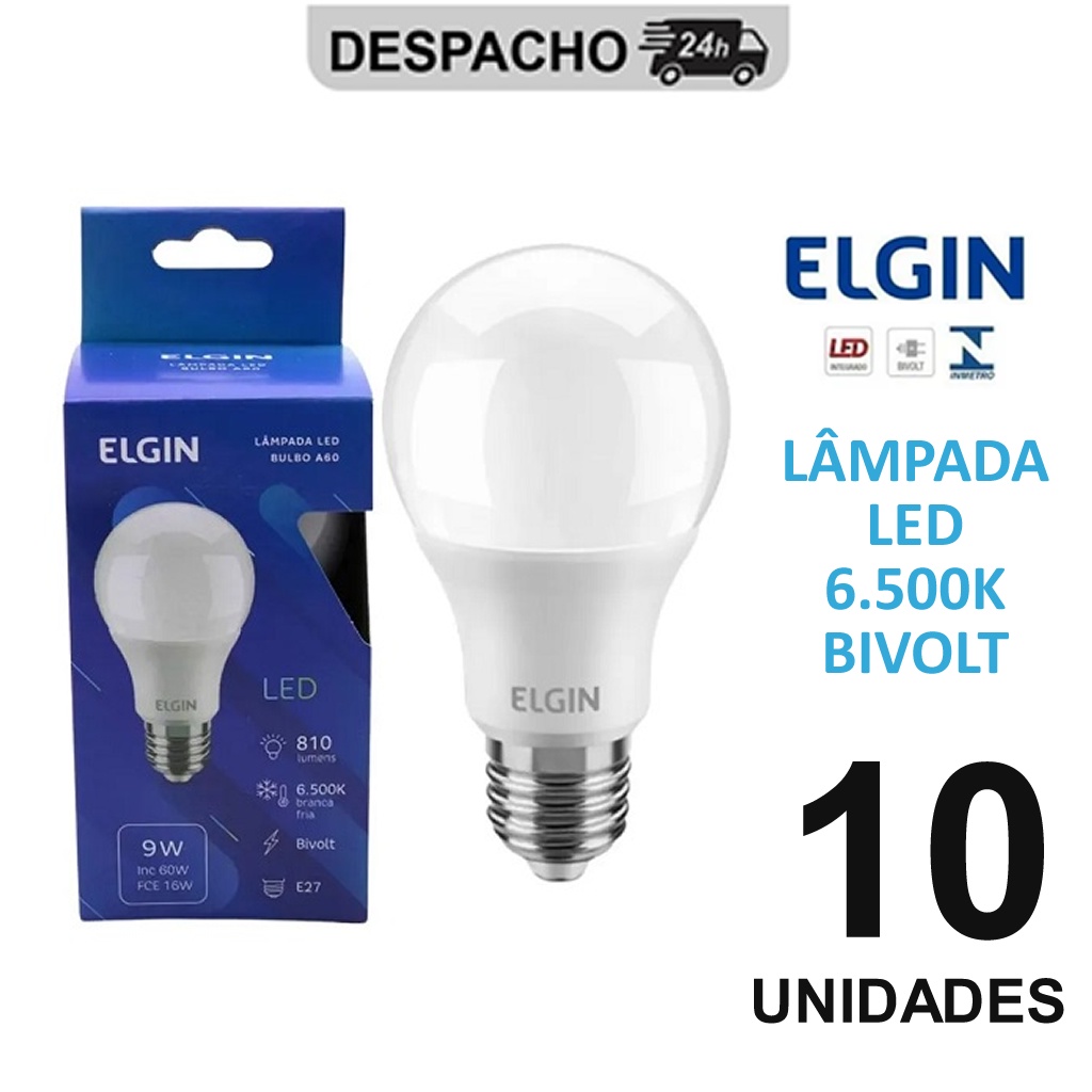Kit 10 Lampada Bulbo Led 6.500k 4,9w / 9w / 12w / 15w Bivolt Elgin A60 E27 | Shopee Brasil