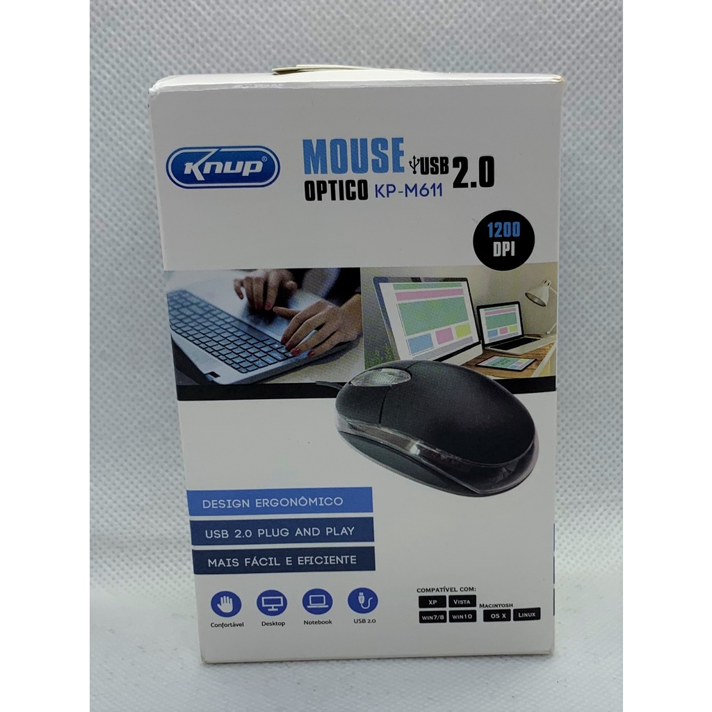Mouse Knup Óptico Usb - 1.200 Dpi Ergonômico | Shopee Brasil