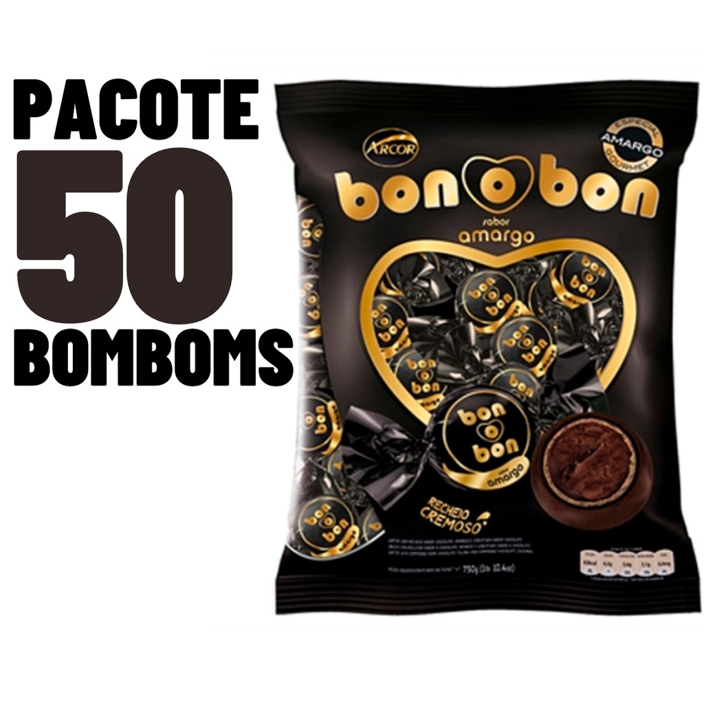 Bombom Bon O Bon Recheio Amargo 50Un Pacote 750g - Arcor | Shopee Brasil