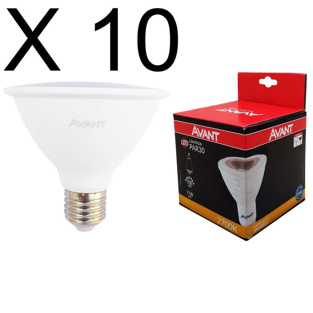 KIT 10 LAMPADA LED PAR30 11W BRANCO QUENTE 2700K BIVOLT E27 - AVANT | Shopee Brasil