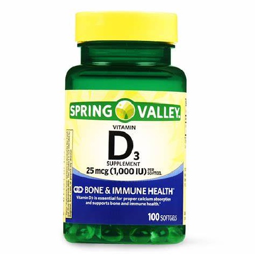 Vitamina D3 1000iu 25mcg 100 Softgels Spring Valley Importada | Shopee ...