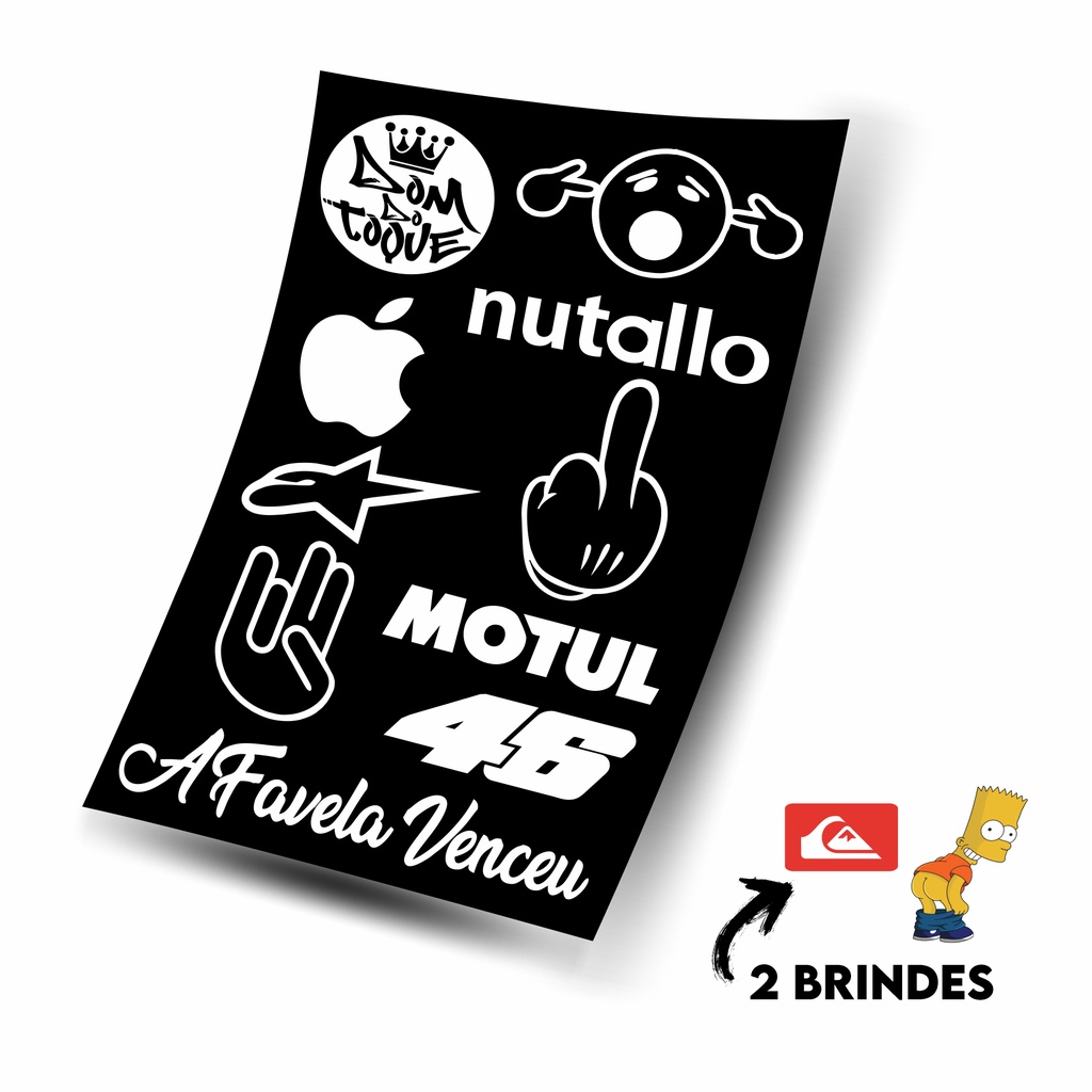Kit 10 Adesivos Frases Desenhos Moto Carro Bike Recorte de Vinil | Shopee Brasil