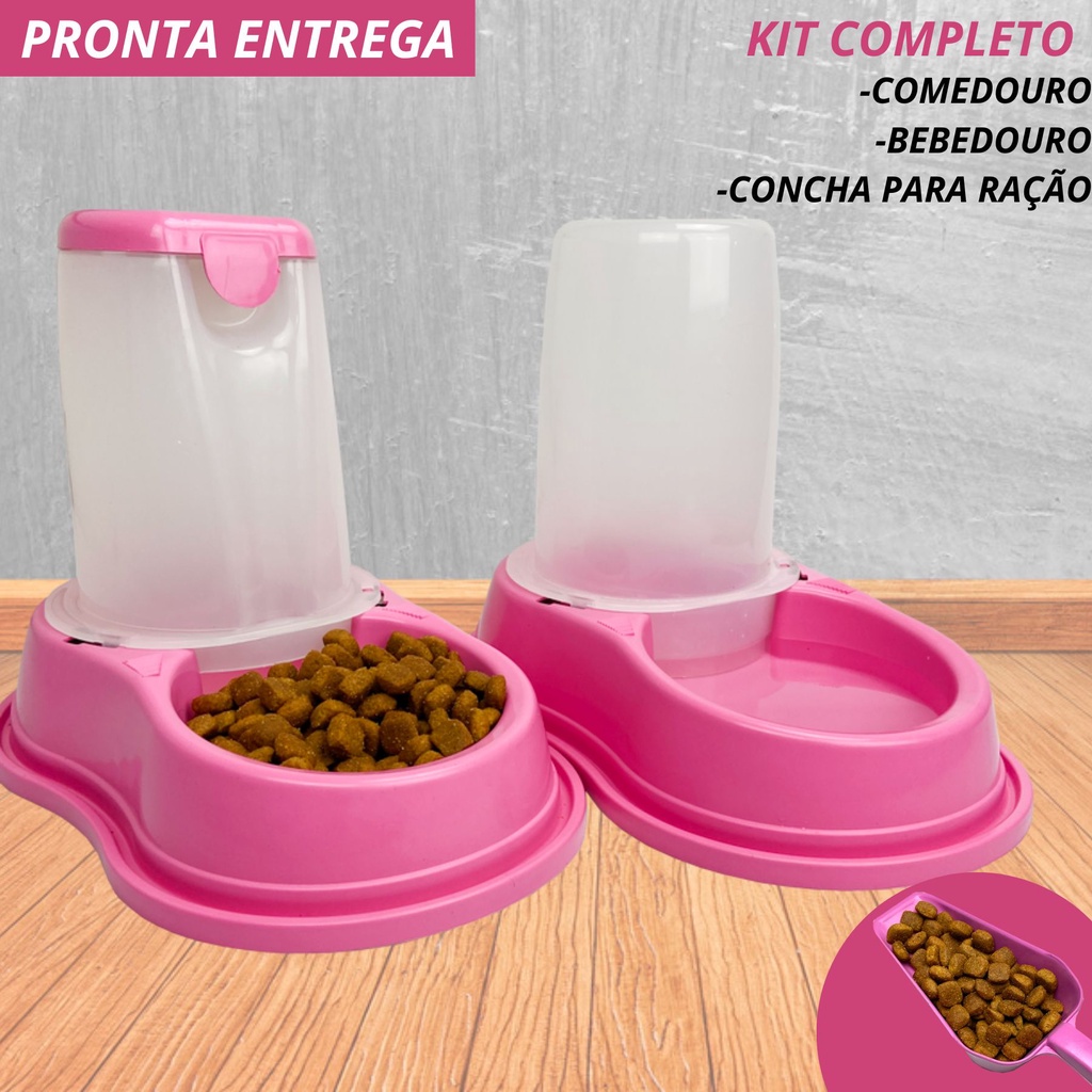 Kit Comedouro Bebedouro Automático Para Cachorro Gato + Concha Para ...