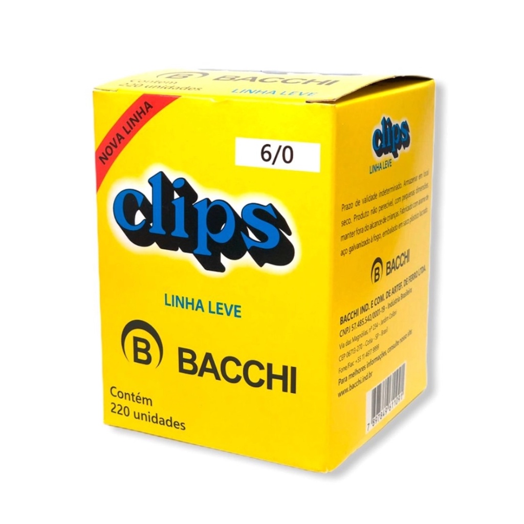 Clips De Aço Galvanizado caixa 220 unidades Linha Leve Bacchi N° 6/0 ...