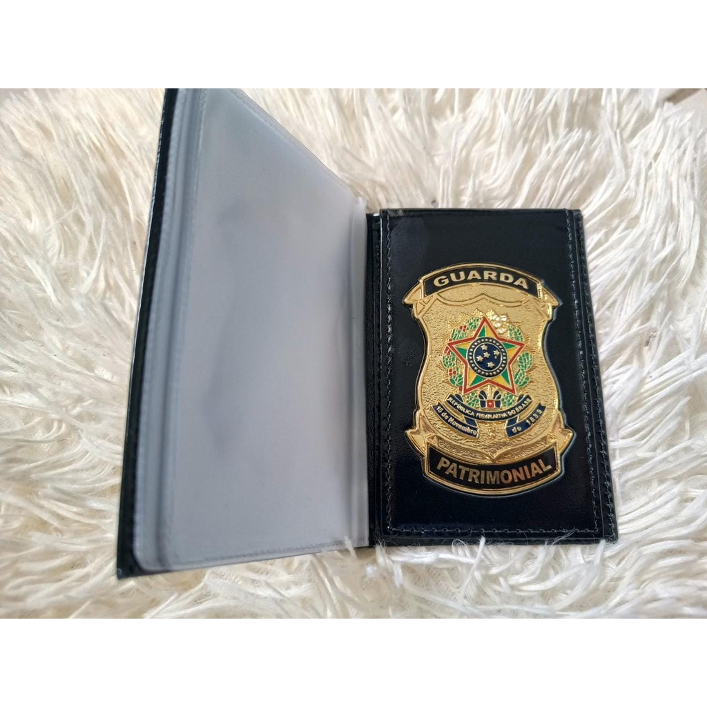 Carteira Porta Funcional em couro com brasão Guarda Patrimonial ...