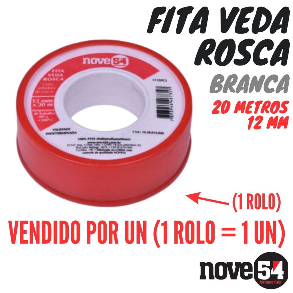 Fita Veda Rosca 12mm x 20 Metros - Nove54 | Shopee Brasil