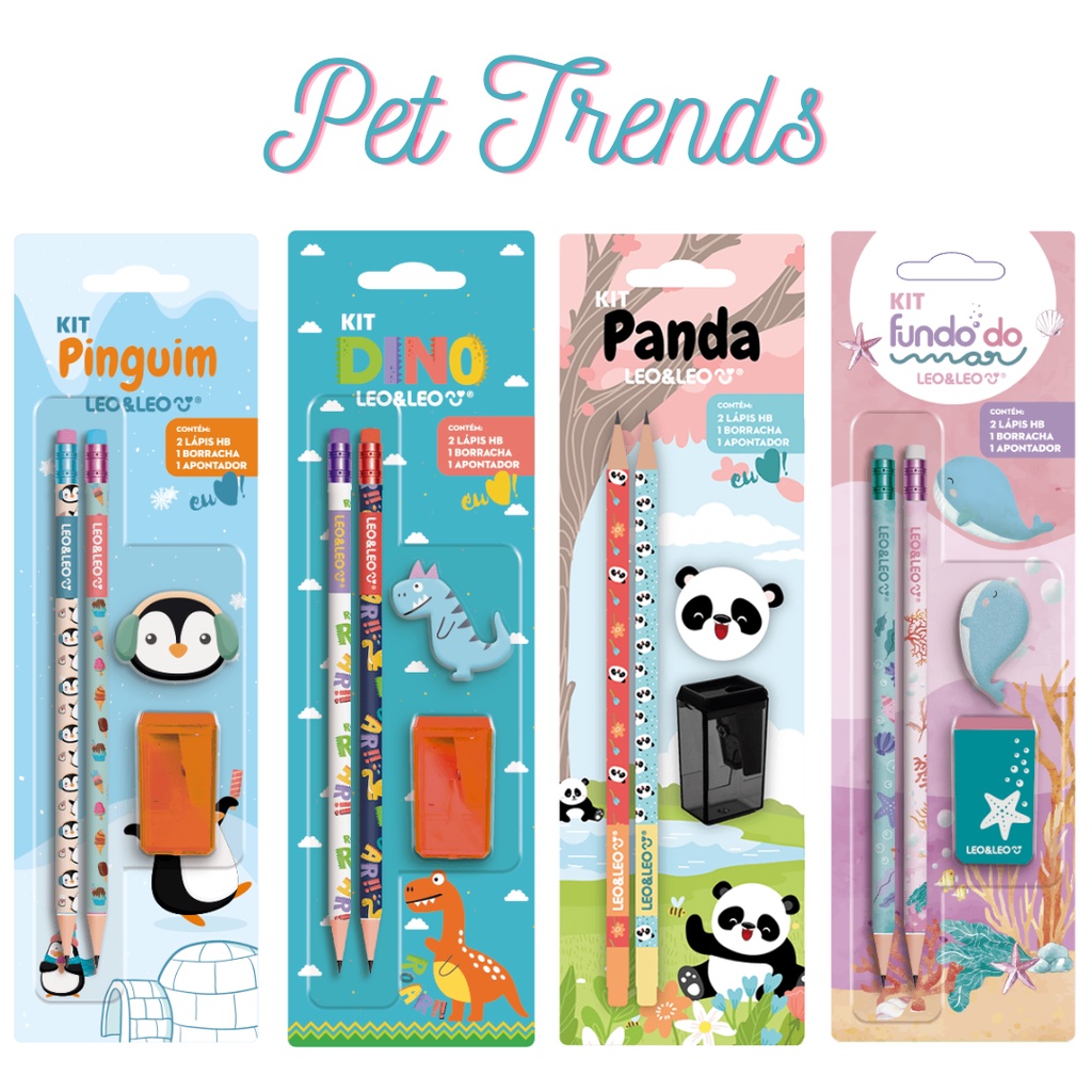 Kit Lápis Pet Formato divertido Lápis/Apontador/Borracha Leo & Leo ...