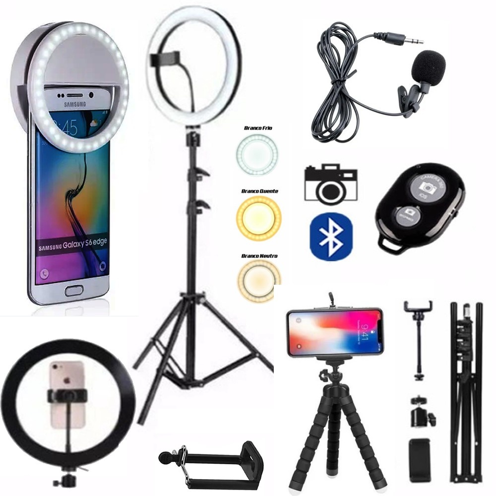 Kit Para Youtubers Ring Light 12 Polegadas, Acompanha Microfone Profissional Lapela E Controle ...