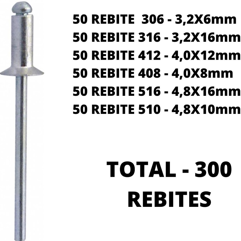 Rebite Pop Repuxo Aluminio Kit 300 Und 6 Medidas | Shopee Brasil