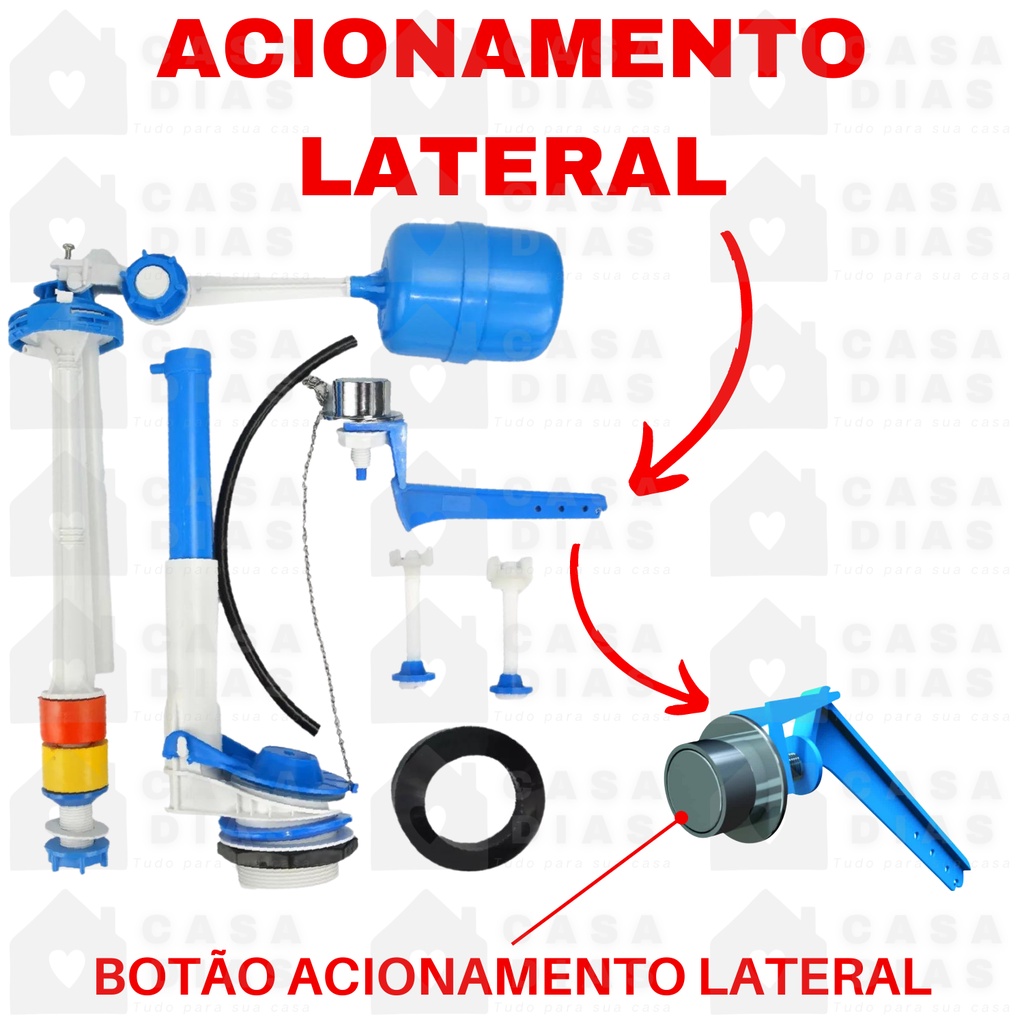 Kit Mecanismo Completo Descarga P/ Caixa Acoplada Botão Superior ou ...