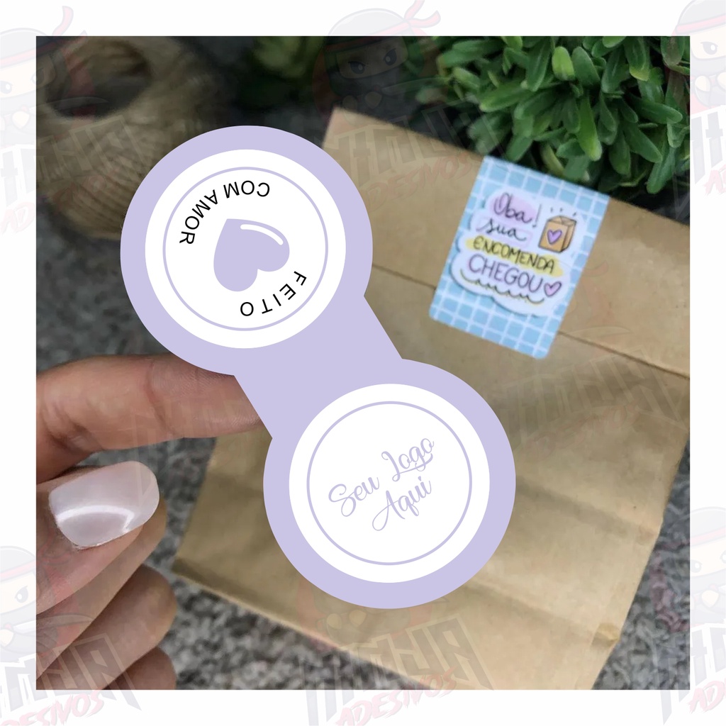 120 Etiquetas adesivas personalizadas - Fecha sacola Redonda para Lacrar Sacolas e Embalagens ...