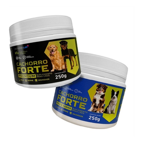 Kit Suplemento 1un Cachorro Forte Premium Pote + 1 Pelo E Derme Pote ...