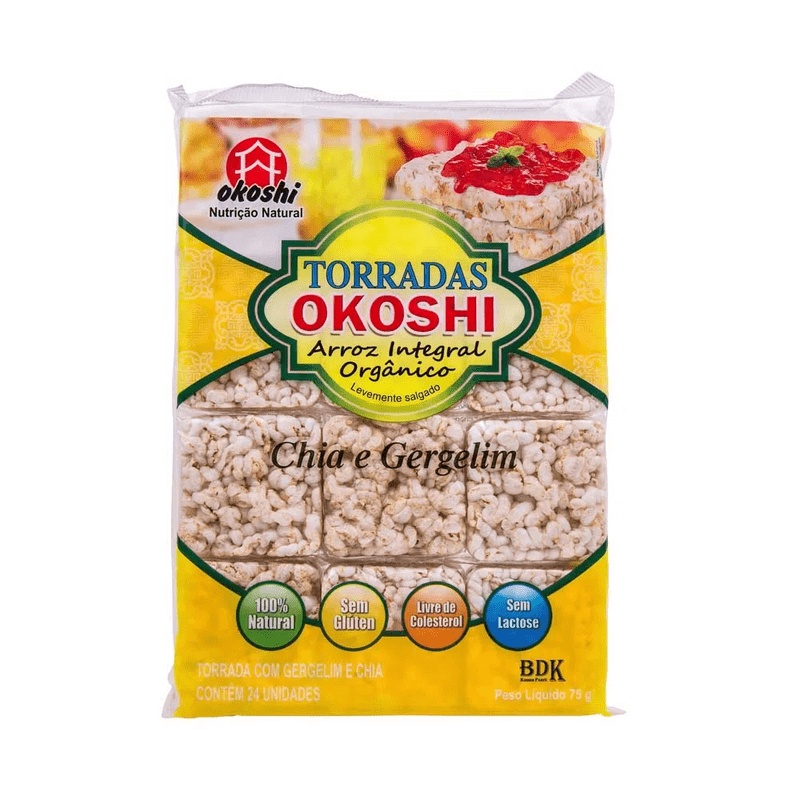 TORRADAS DE ARROZ INTEGRAL ORGÂNICO CHIA E GERGELIM OKOSHI 75G | Shopee Brasil
