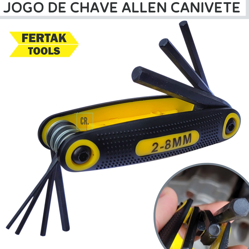 Jogo de Chaves Allen Canivete Emborrachado Fertak Tools 7 Peças Kit de ...