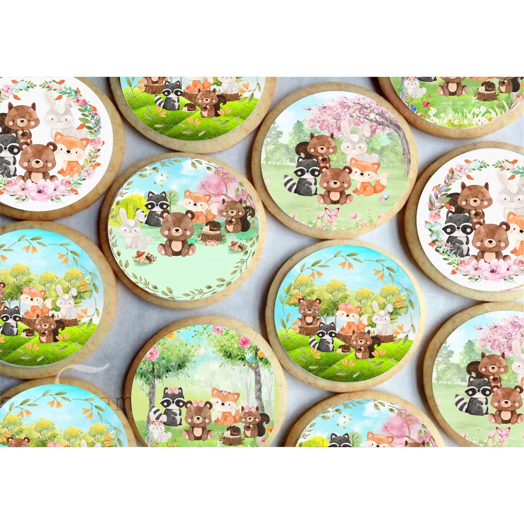 Papel arroz CORTADO para Pirulito de Isomalt ou Cupcake ou Bolacha ou Chocolate - Tema Bosque ...