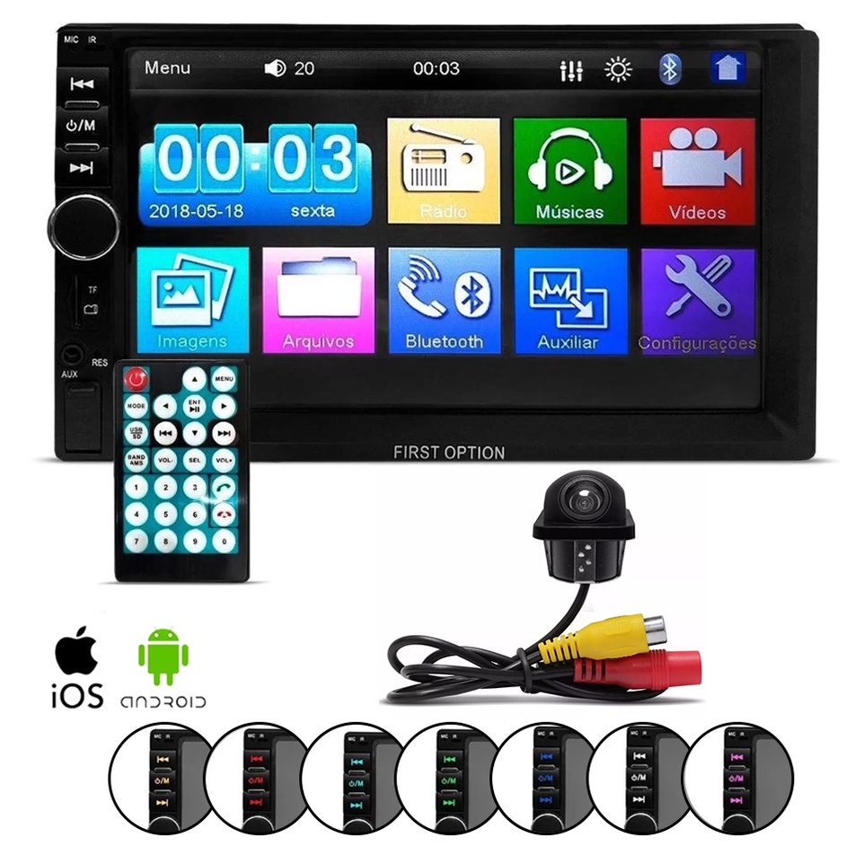 Central Multimídia Mp5 Espelhamento 7810H Bluetooth SD Android IOS Câmera Tartaruga | Shopee Brasil