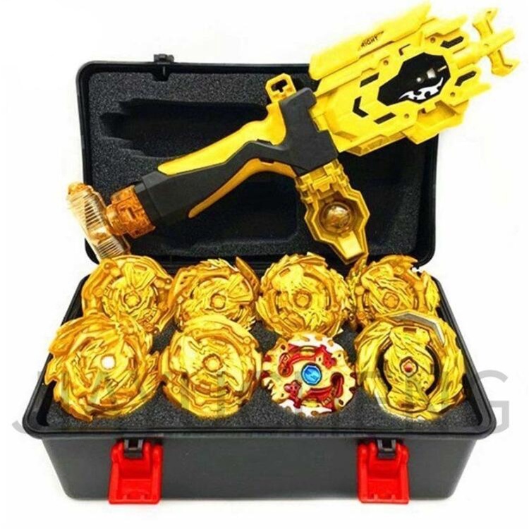 8pcs Golden Beyblade Gyro Burst With Portable Launcher | Shopee Brasil
